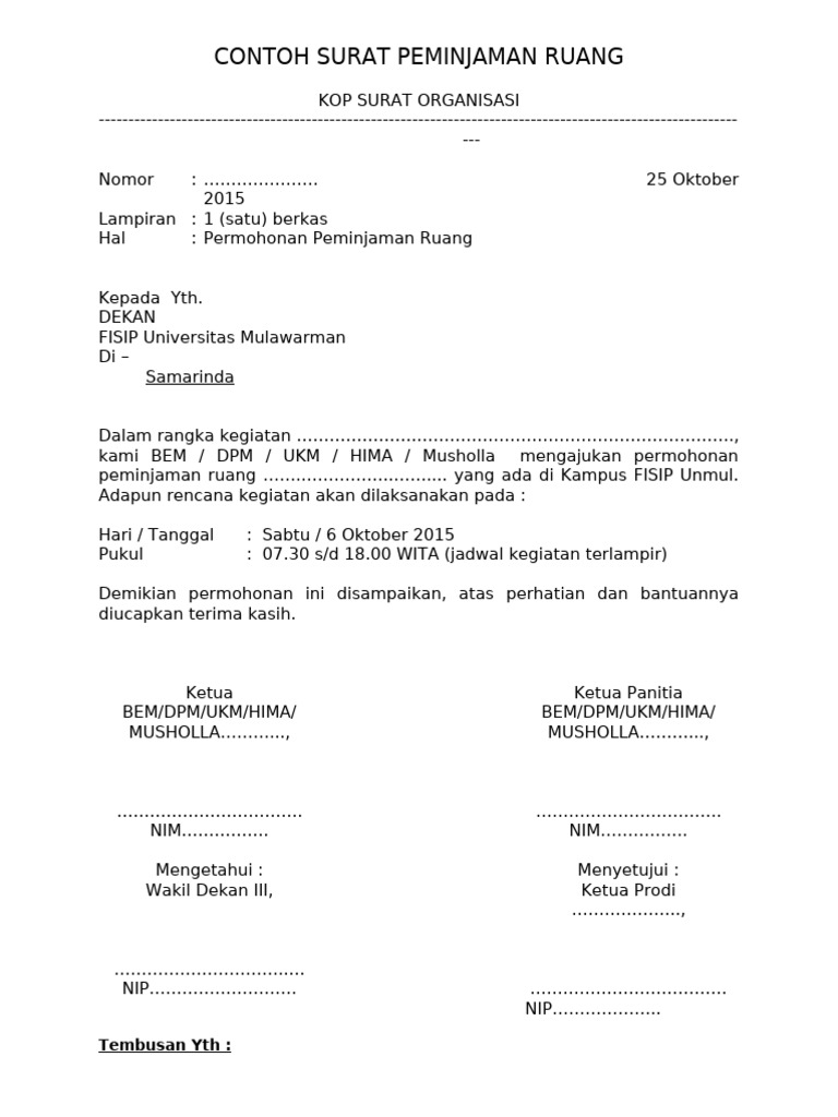 Contoh Surat Permohonan Peminjaman Ruang | PDF