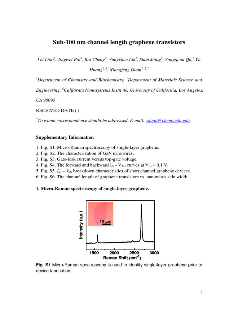 nl101724k - Si - 001-Sub-100 NM Channel Length Graphene Transistors | PDF