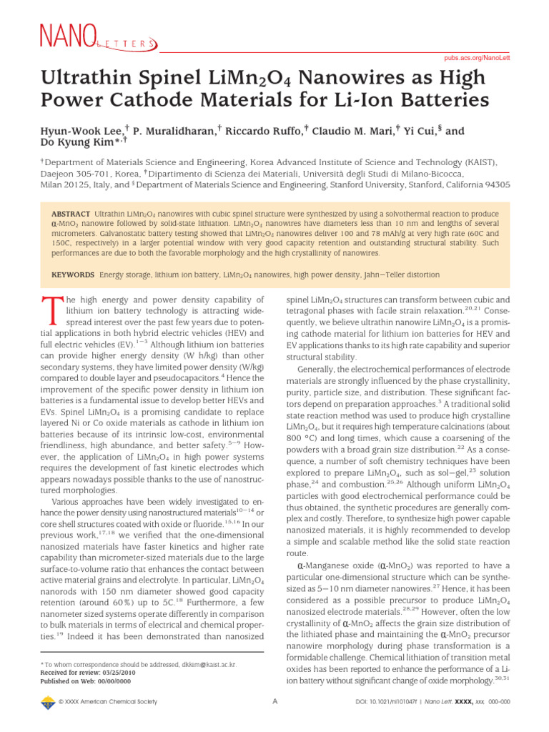Nl101047f-Ultrathin Spinel LiMn2O4 Nanowires As High Power Cathode Materials For Li-Ion ...