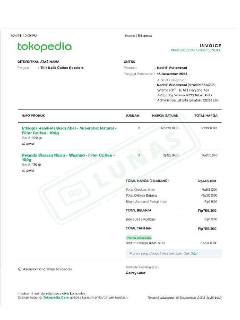 Invoice _ Tokopedia_2 | PDF