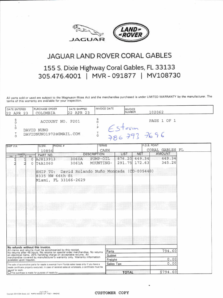 Automotive Parts Invoice | PDF | Payments | Banking Technology