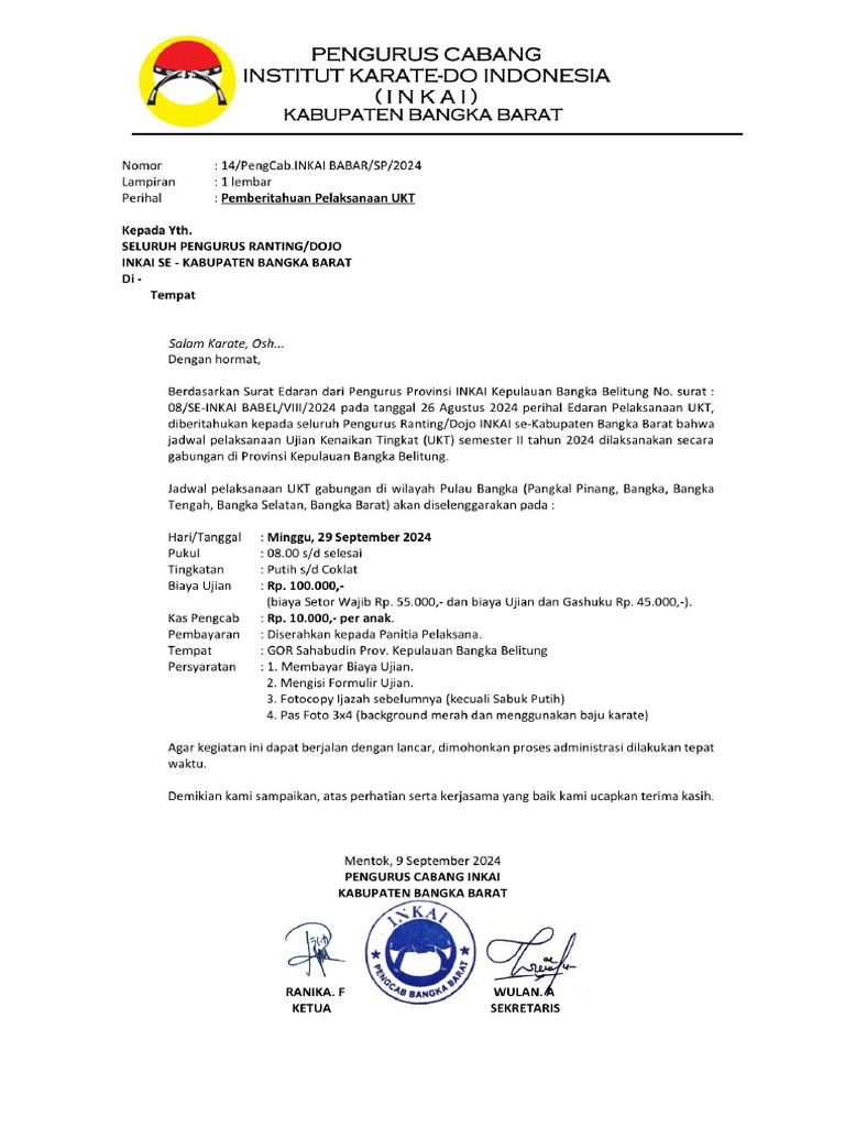 Surat Pemberitahuan Ukt | PDF