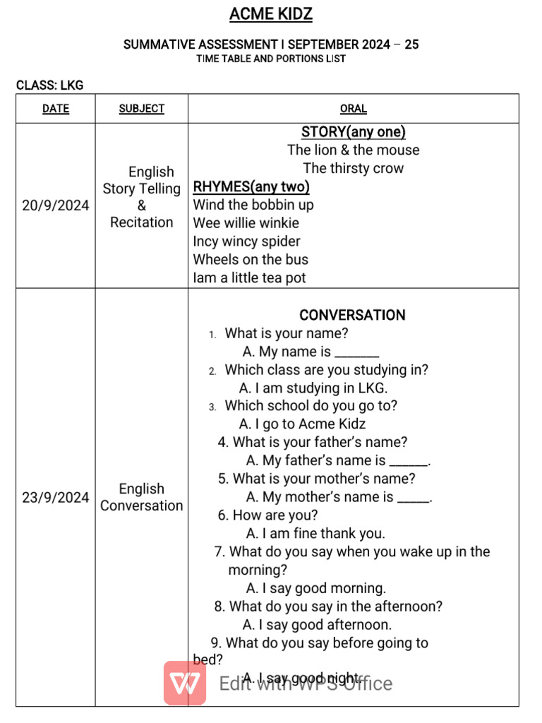LKG Mid Term Portion Ist 2024-25 | PDF