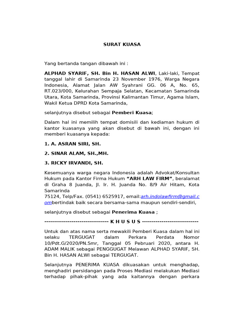 SURAT KUASA Mediasi | PDF