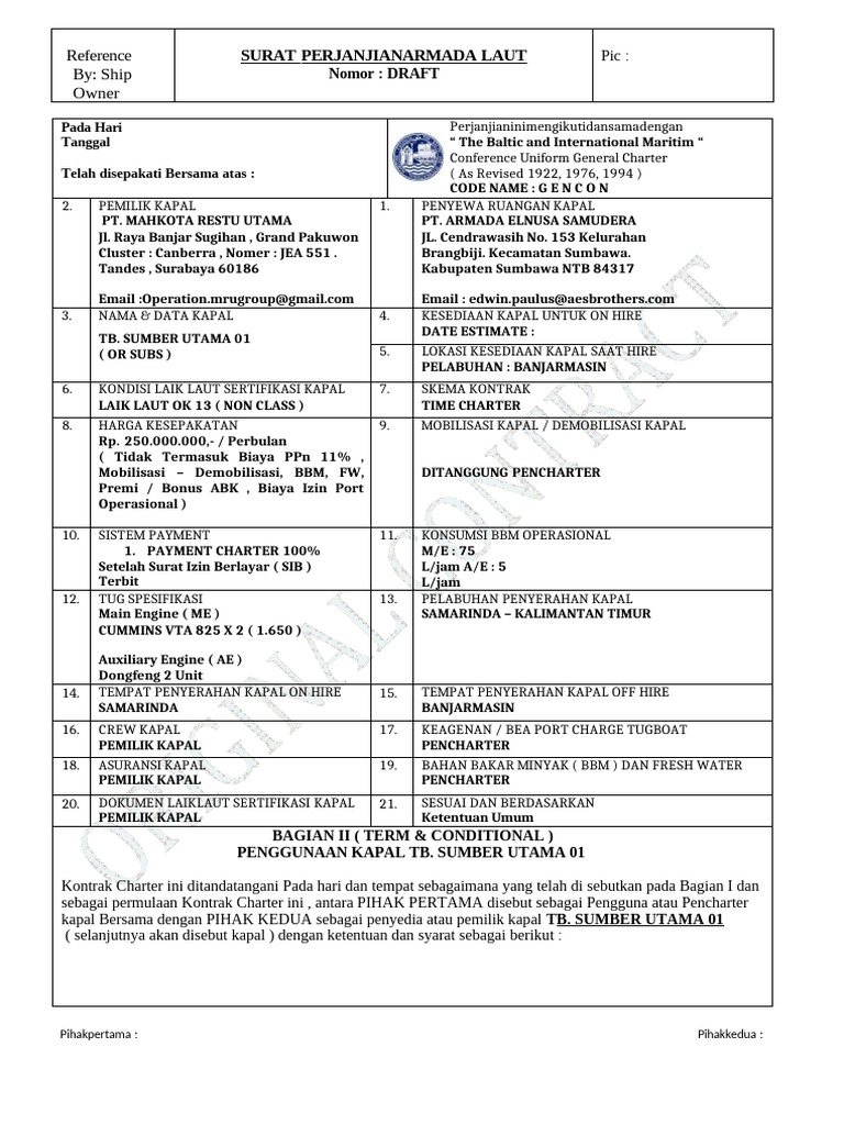 Draft Kontrak Perjanjian Pdf