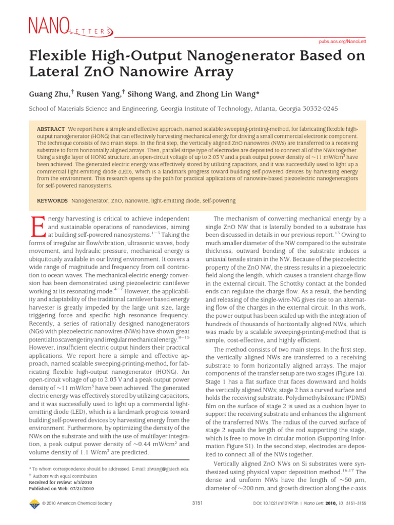 Nl101973h-Flexible High-Output Nanogenerator Based On Lateral ZnO ...