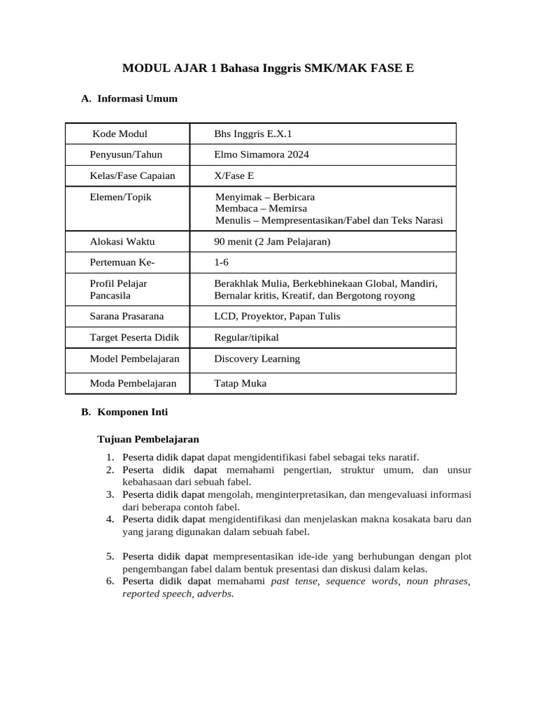 Modul Ajar - English - SMK-X - Unit 1 | PDF