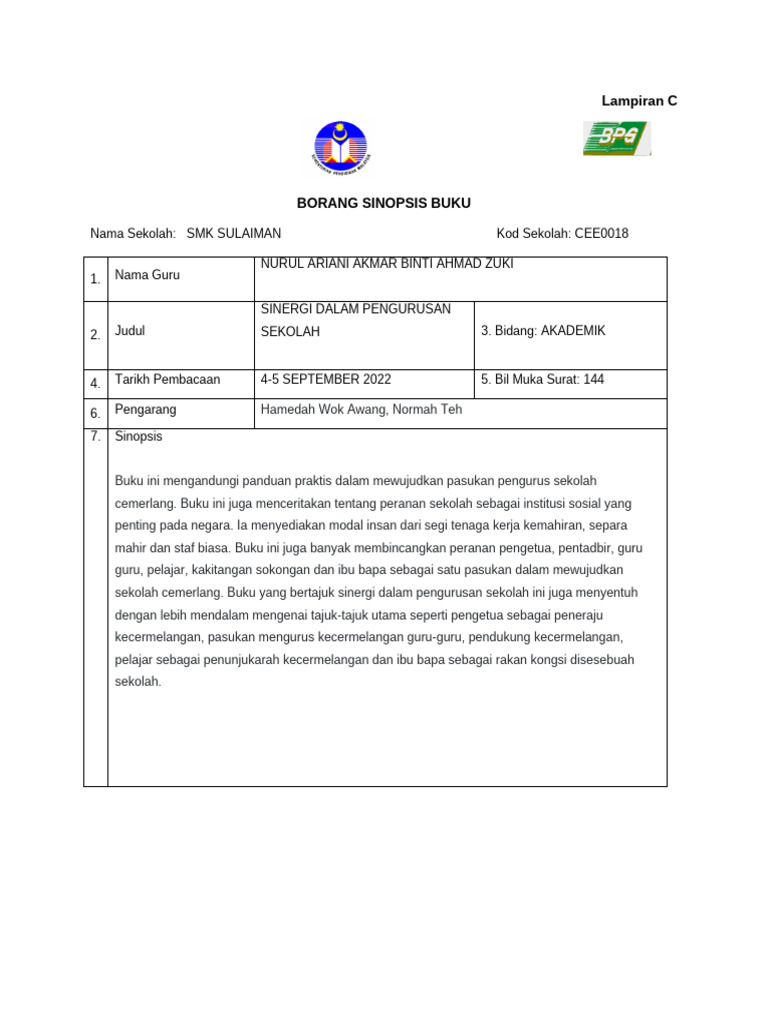Template Sinopsis Buku SPLKPM 2 | PDF