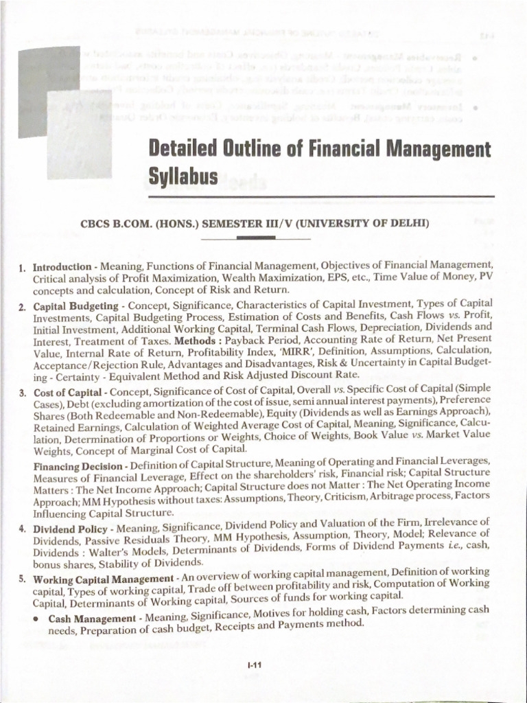 Financial Management Syllabus 3rd Sem | PDF