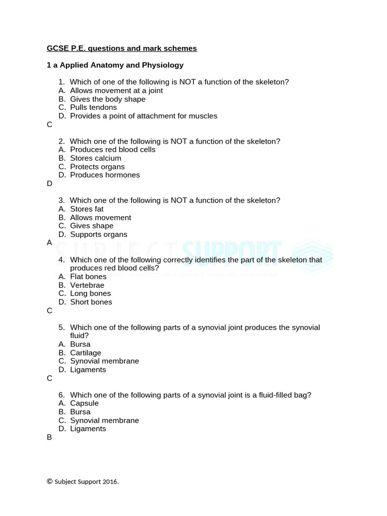 GCSE PE Multiple Choice Question Samples LOTS of THEM | PDF