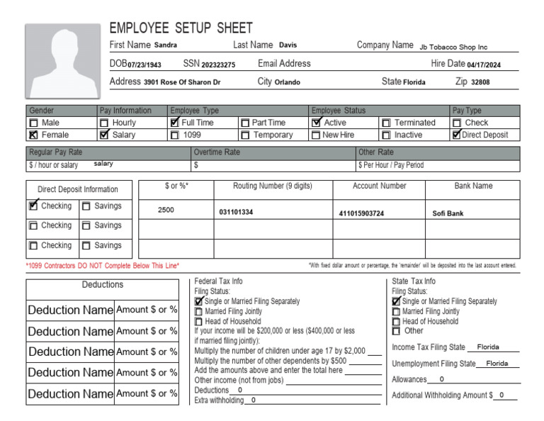 Envelope - Employee-Setup-Sheet Form 1 9390498 Sandradavis432 Outlook ...