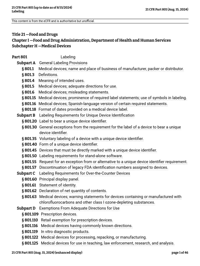 21 CFR Part 801 | PDF