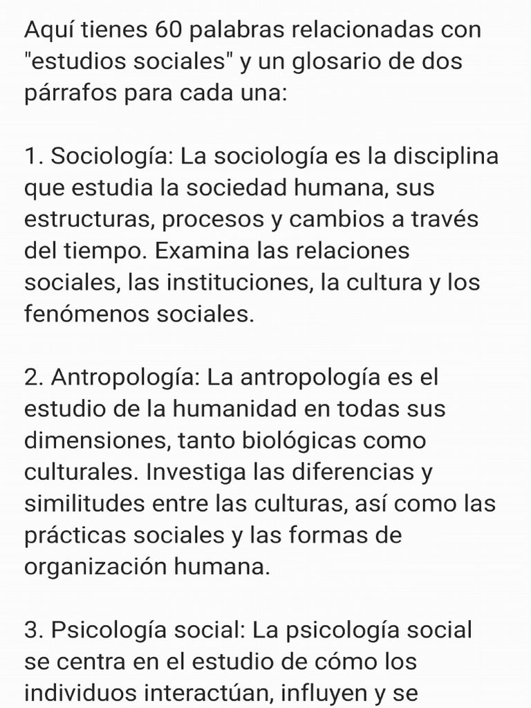 60 Palabras Relacionadas Con Estudio Sociales | PDF