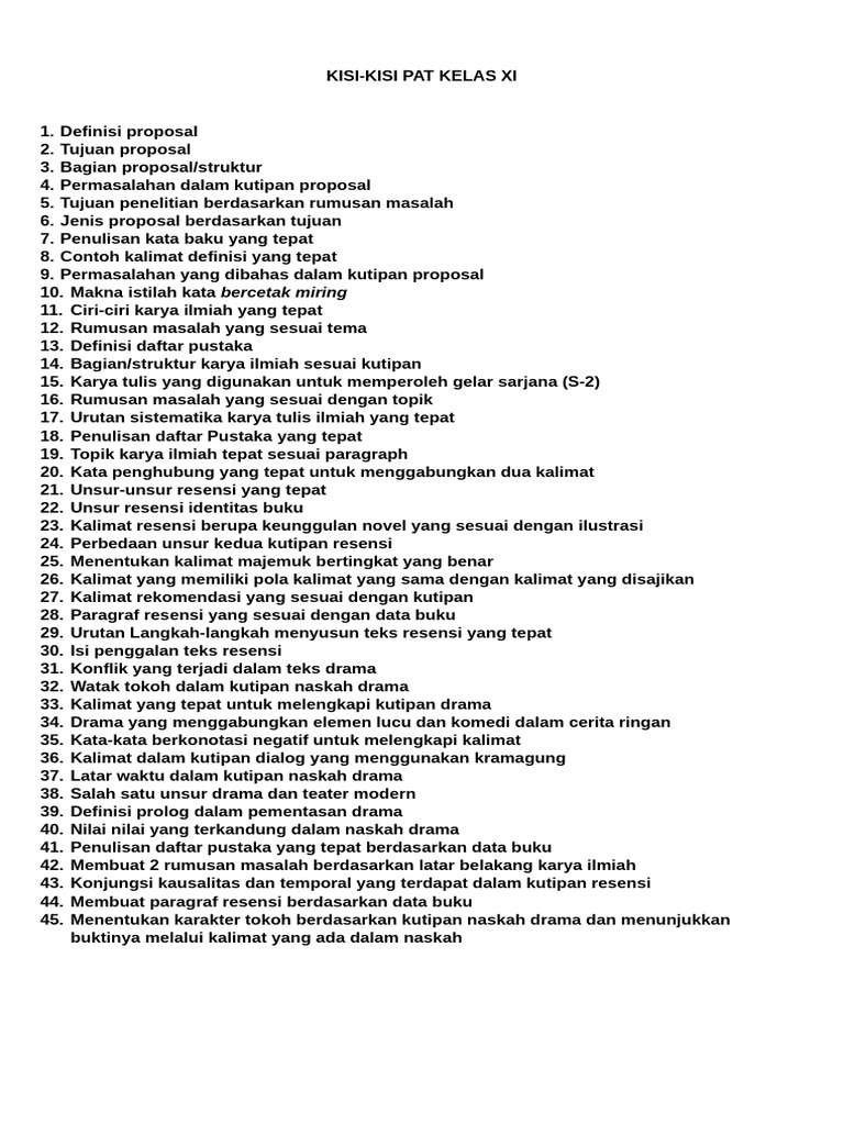 KISI-KISI PAT XI BINDO 23-24 N RINGKASAN | PDF