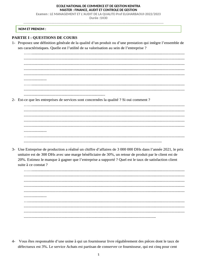 Examen audit qualié | PDF