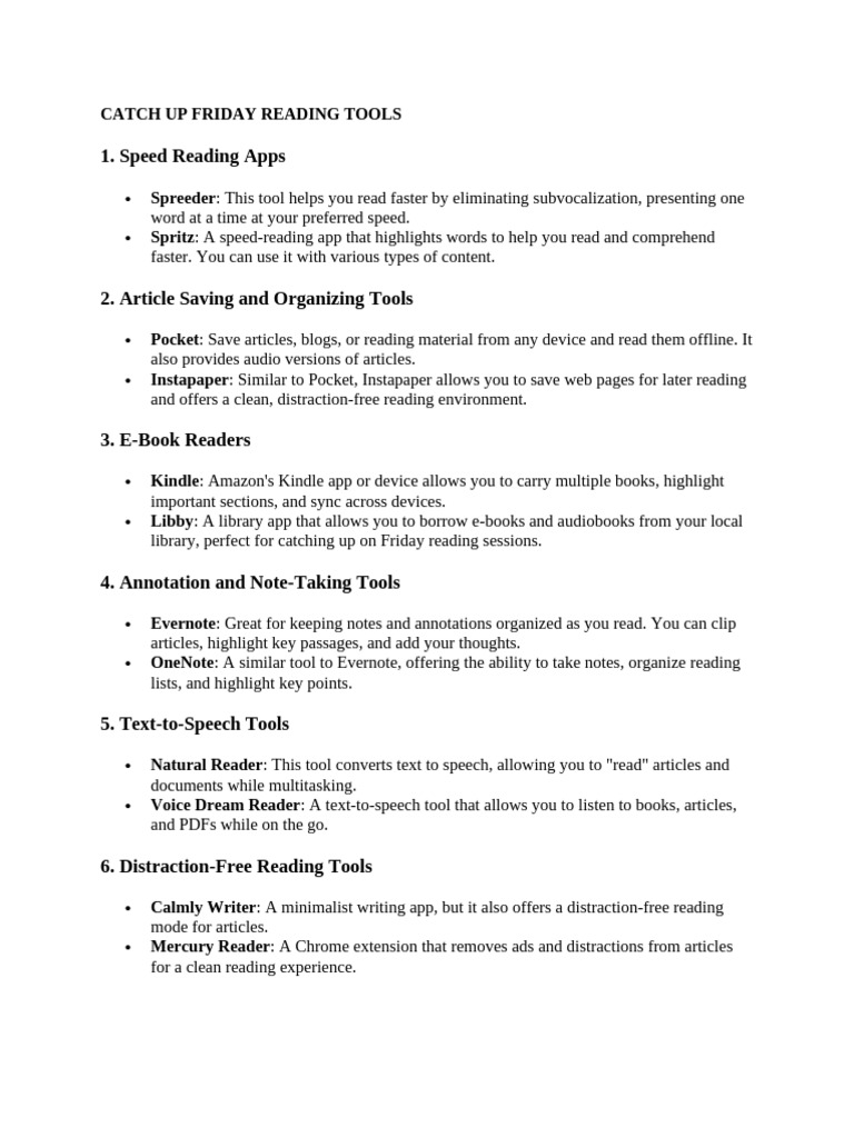Catch Up Friday Reading Tools | PDF | Career & Growth