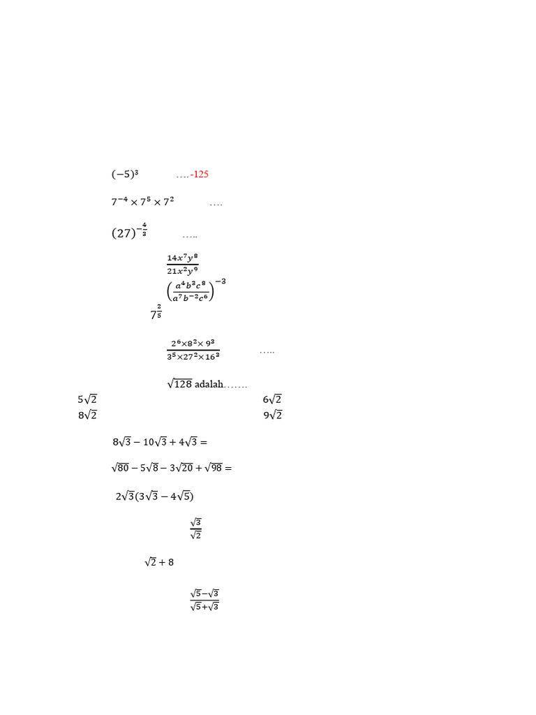 Soal Latihan Sts Matematika Fix | PDF