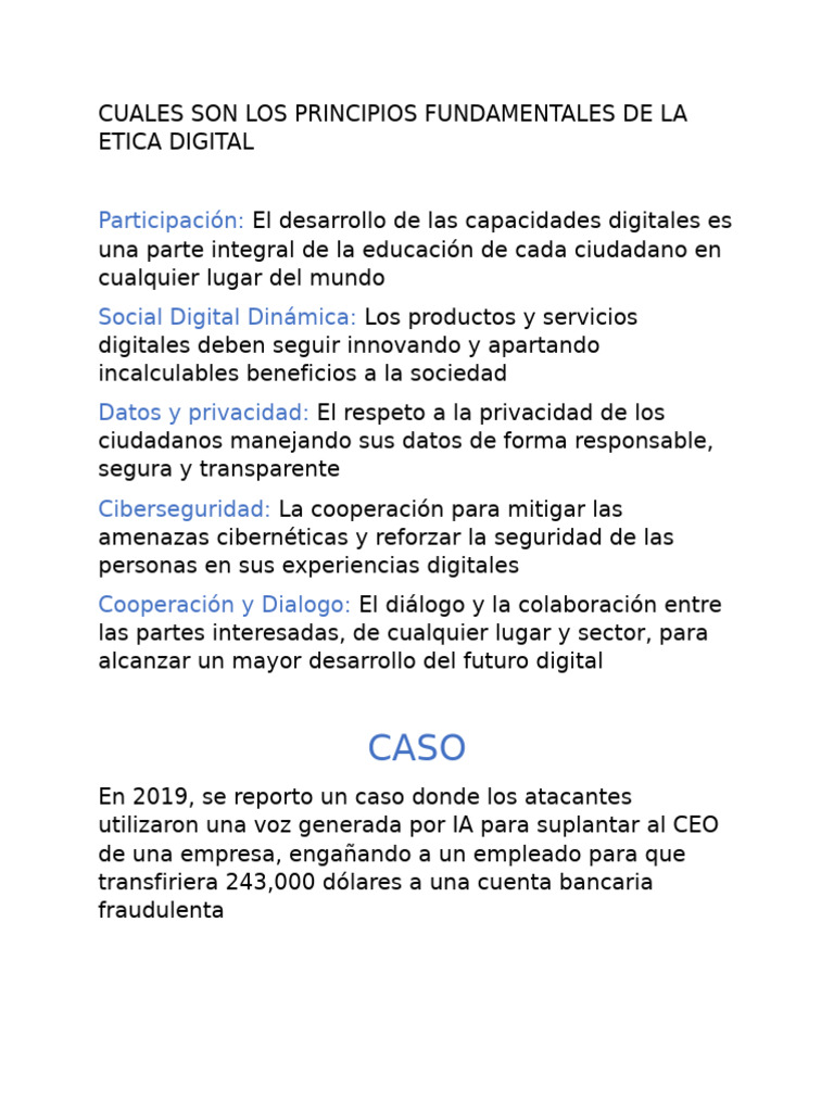 Cuales Son Los Principios Fundamentales de La Etica Digital | PDF