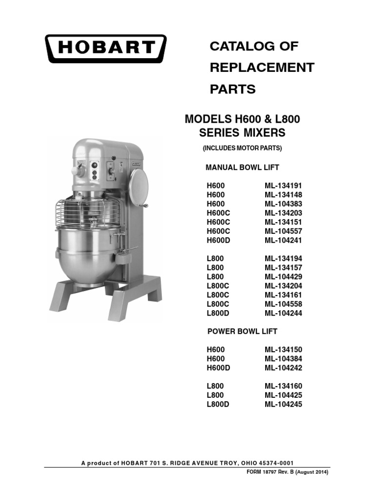 Catalog of Replacement Parts: MODELS H600 & L800 Series Mixers | PDF