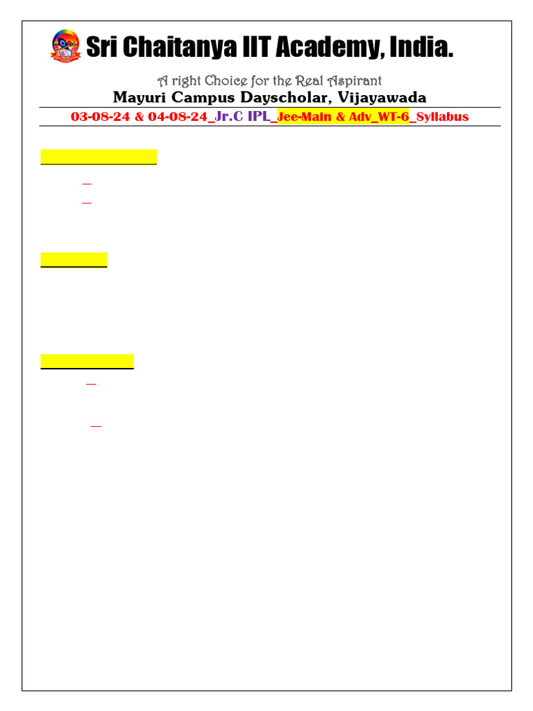 03-08-2024 JR.C IPL Jee-Main & Adv WT-5 Syllabus | PDF
