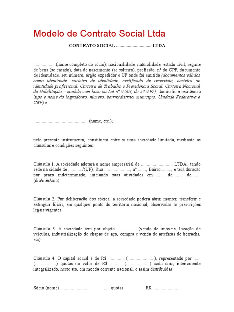 Modelo de Contrato Social Ltda