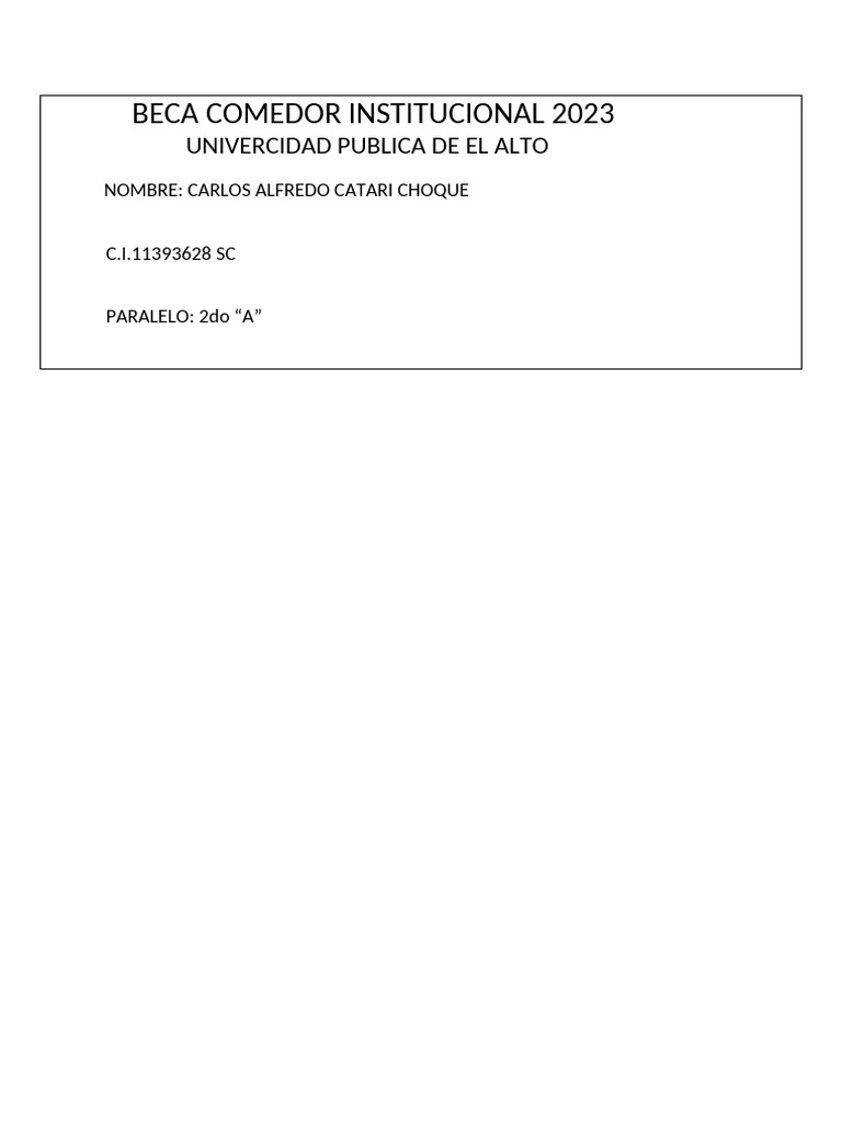 Beca Comedor Institucional 2023 | PDF