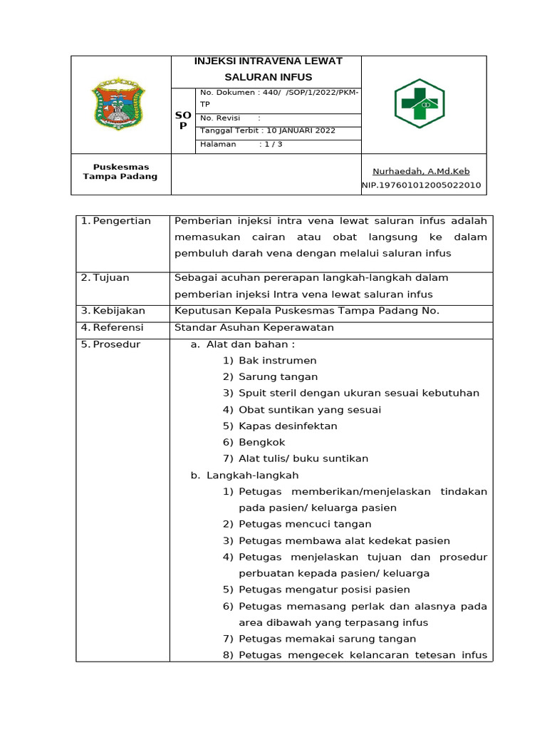 Sop Injeksi IV Bolus S | PDF