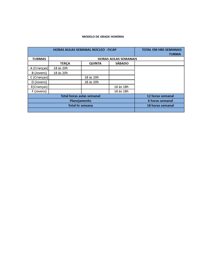 Modelo de Grade Horária Ok | PDF