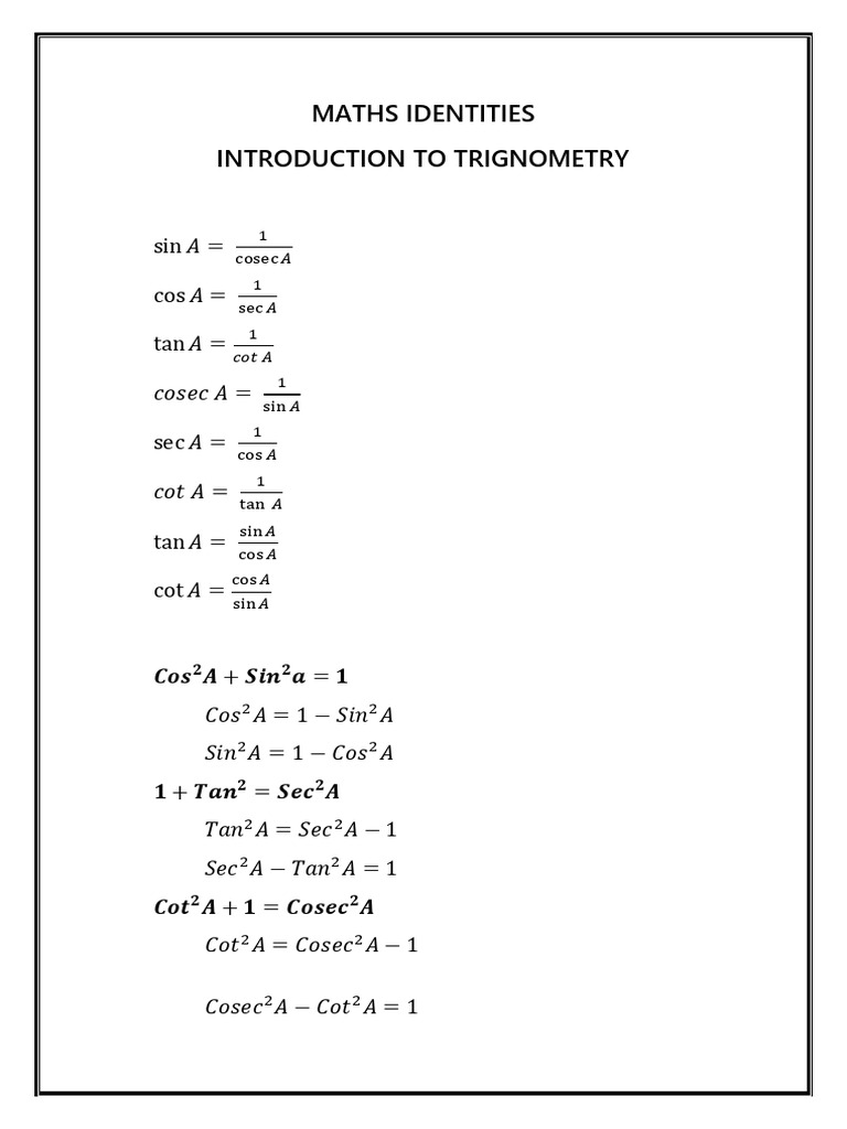 Maths Identities | PDF