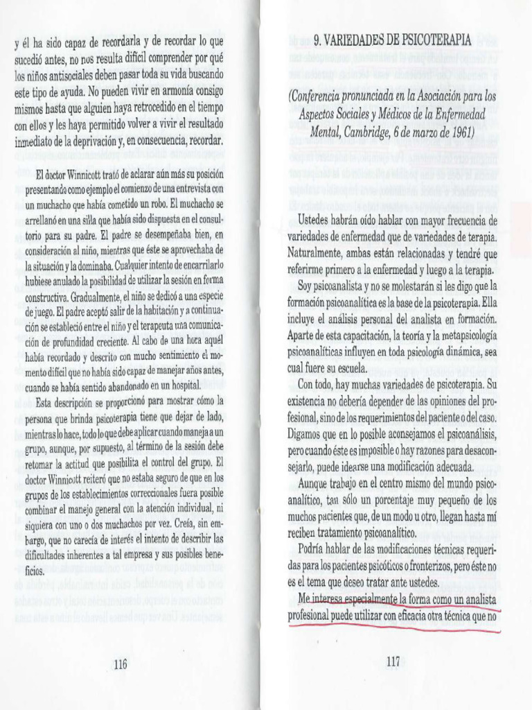 Winnicott, D - (1961) Variedades de Psicoterapia | PDF