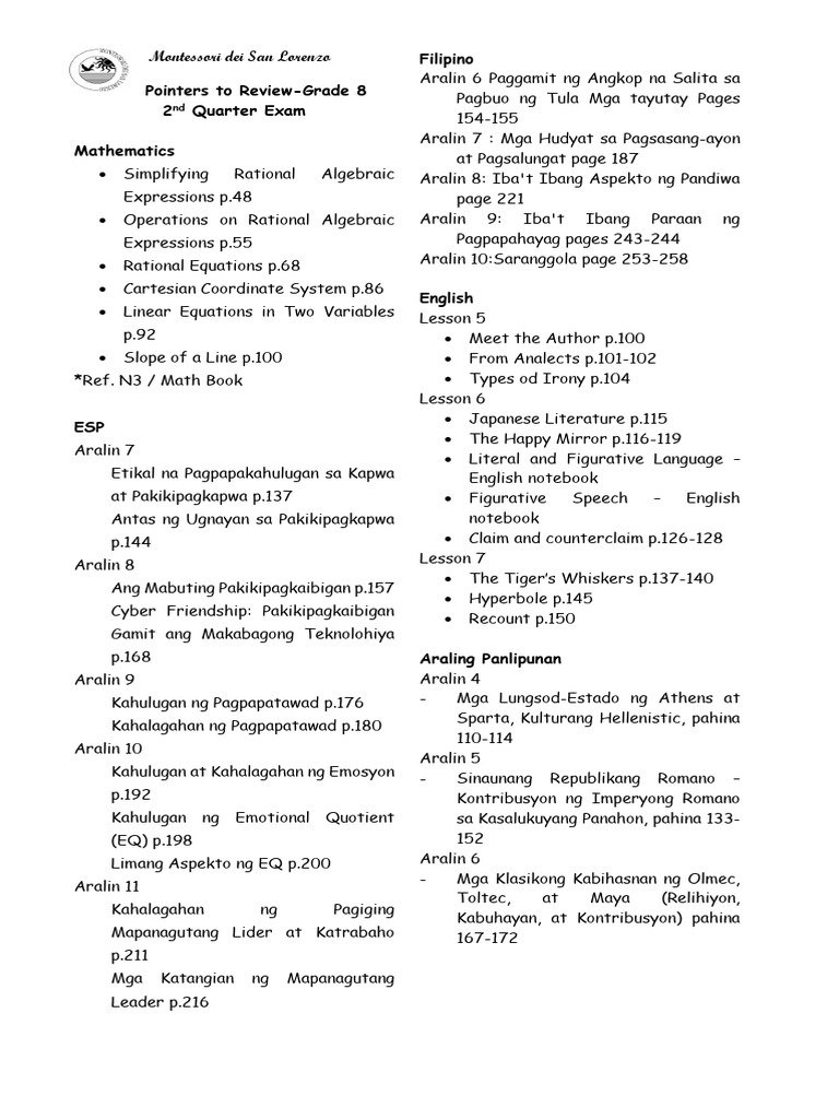2nd Quarter Pointers Grade 8 | PDF