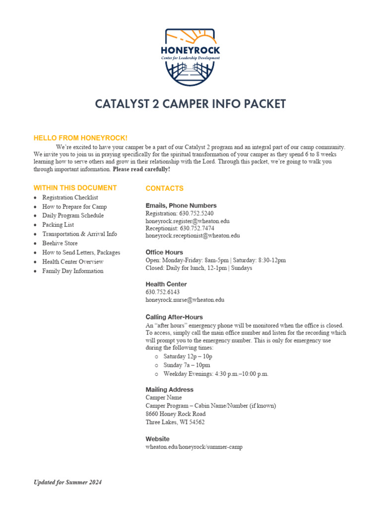 2024 Camper Info Packet Catalyst 2 | PDF