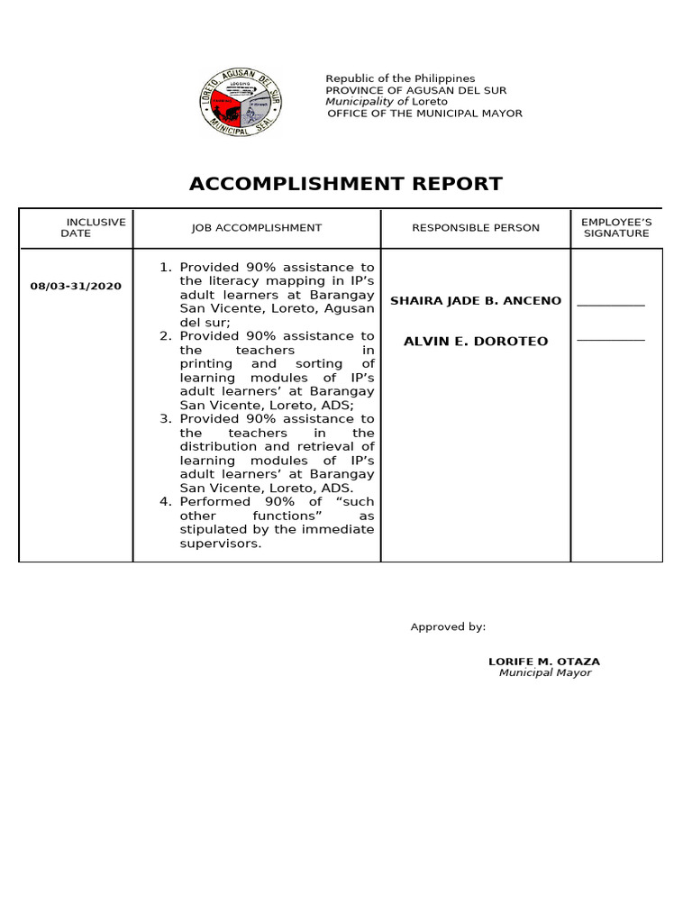 Job Accomplishment | PDF