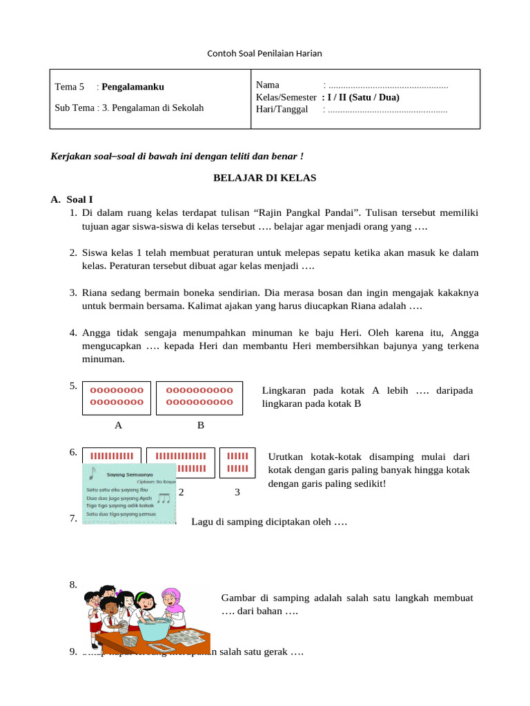 Soal Kelas 1 Tema 5 Subtema 3 Pdf