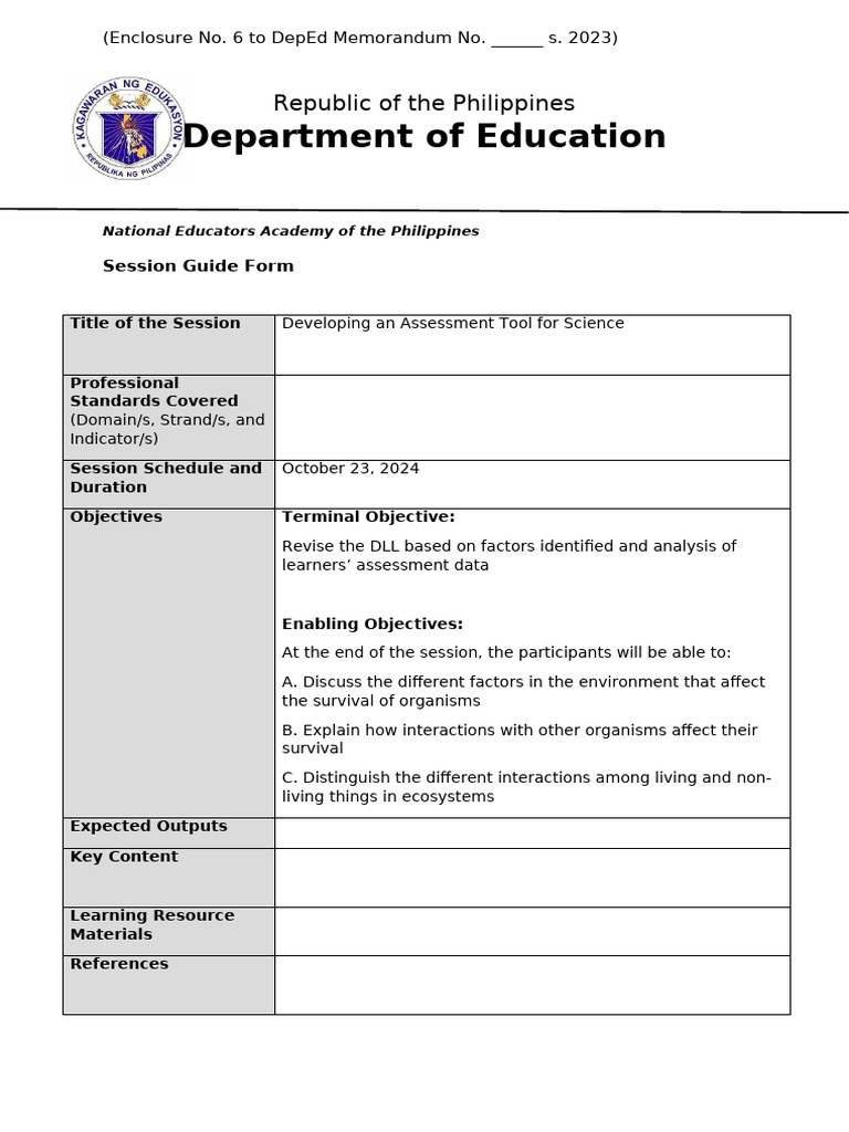Enclosure No. 6 Session Guide Form | PDF