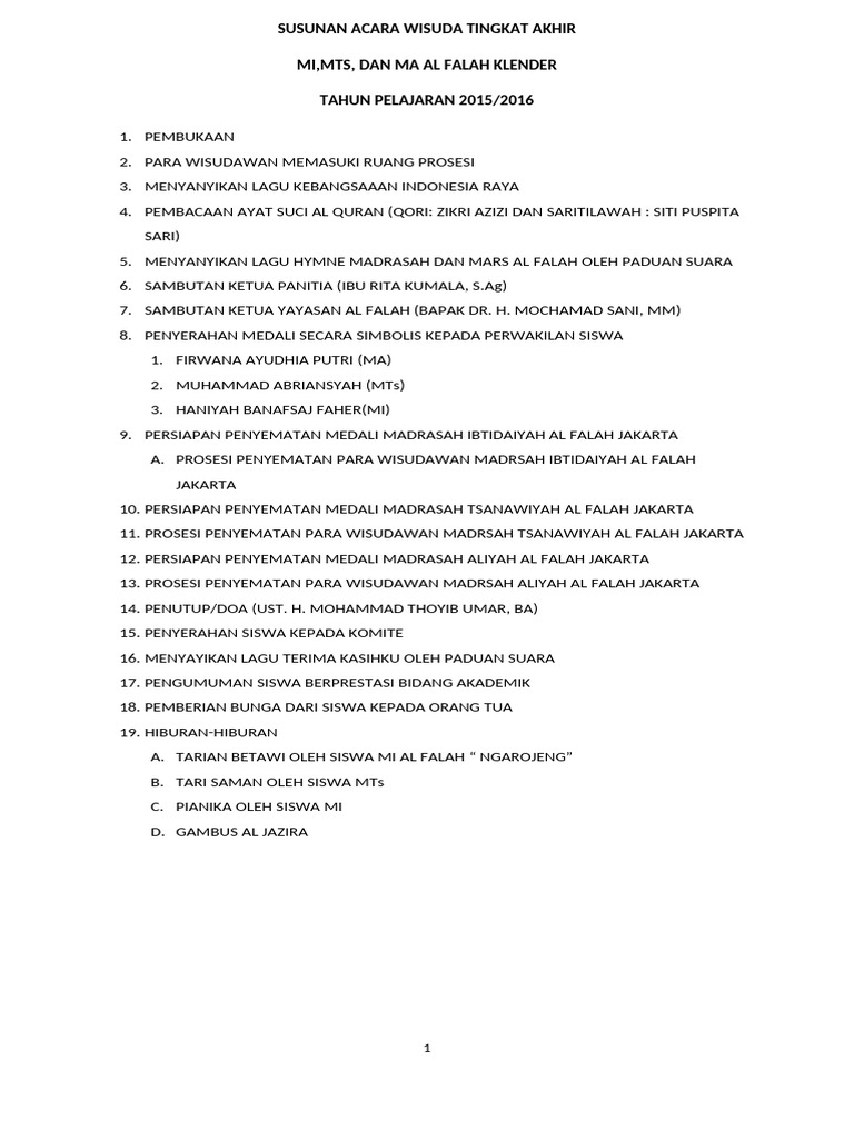 Teks MC Haflah 20116 | PDF