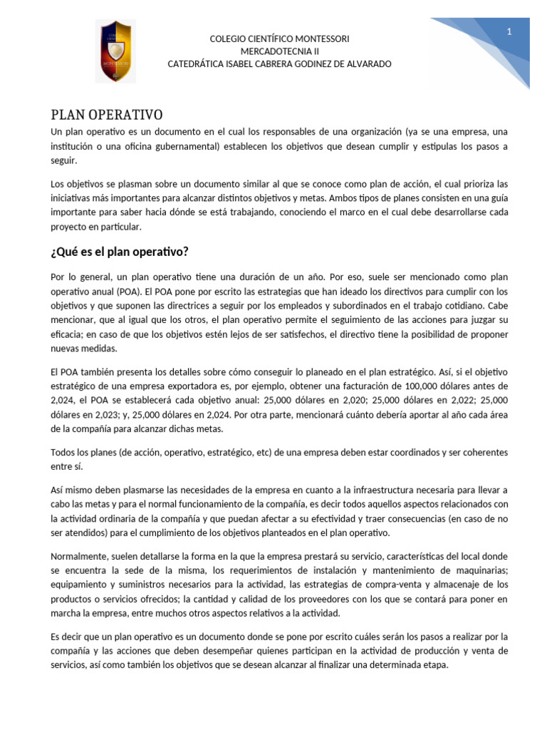 Plan Operativo | PDF