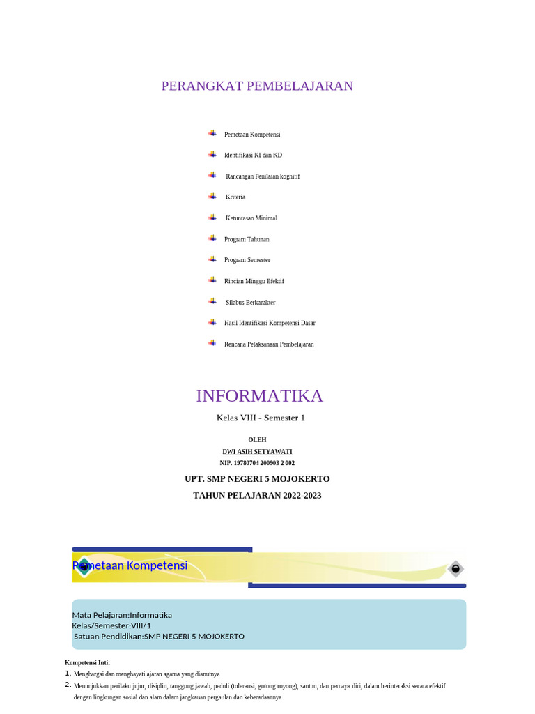 Perangkat Pembelajaran Informatika Kelas 8 | PDF