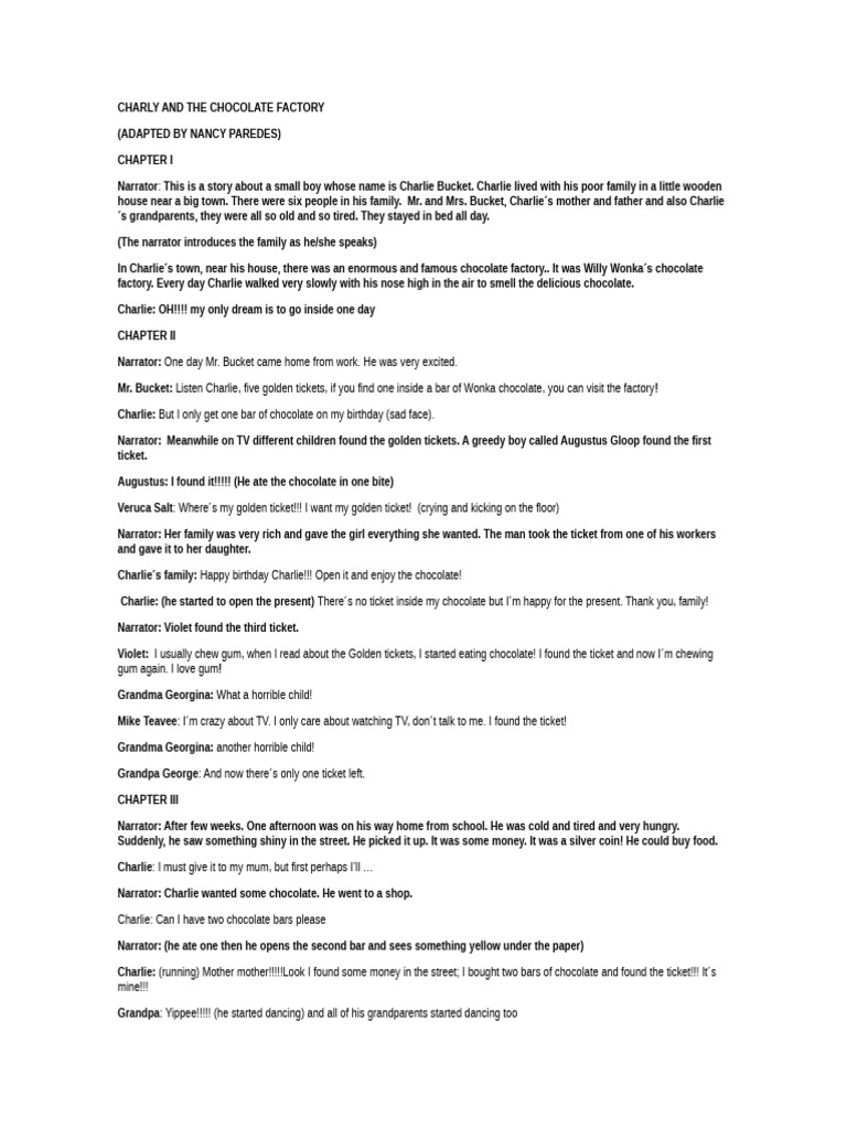 Charly and The Chocolate Factory - Docx Adapted by Nancy Paredes | PDF