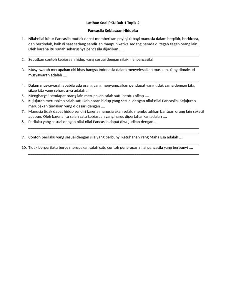 Latihan Soal PKN Bab 1 Topik 2 | PDF