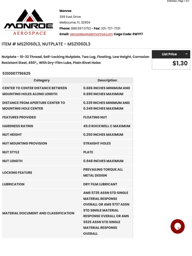MS21060L3 Nutplate MS21060L3 | PDF