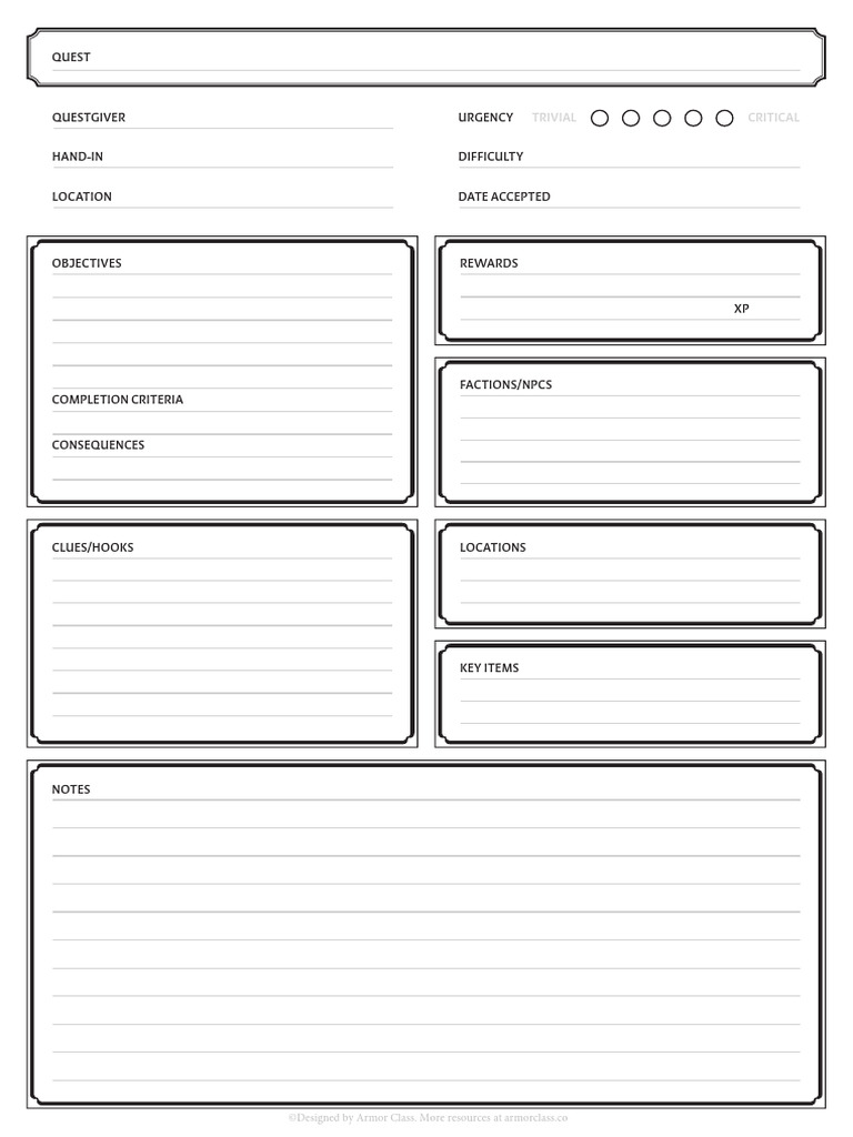 Quest Sheet - Armorclass - Co | PDF