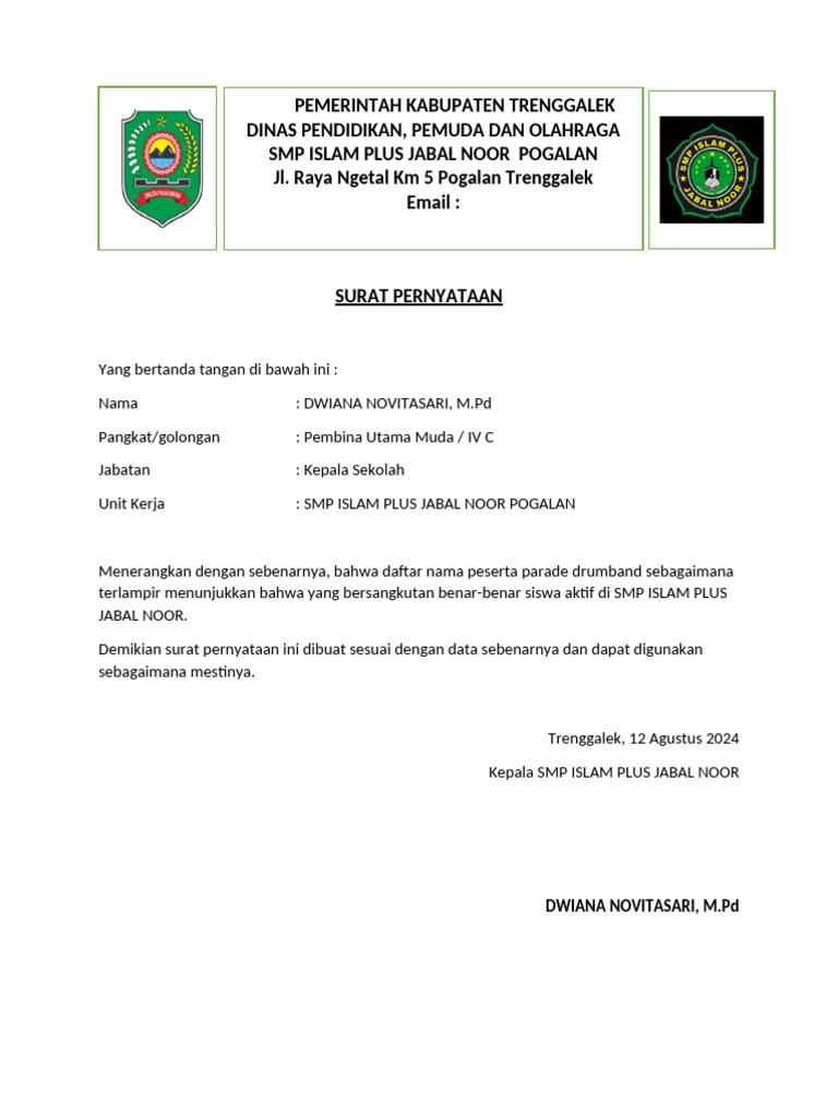 Surat Pernyataan Drumband | PDF
