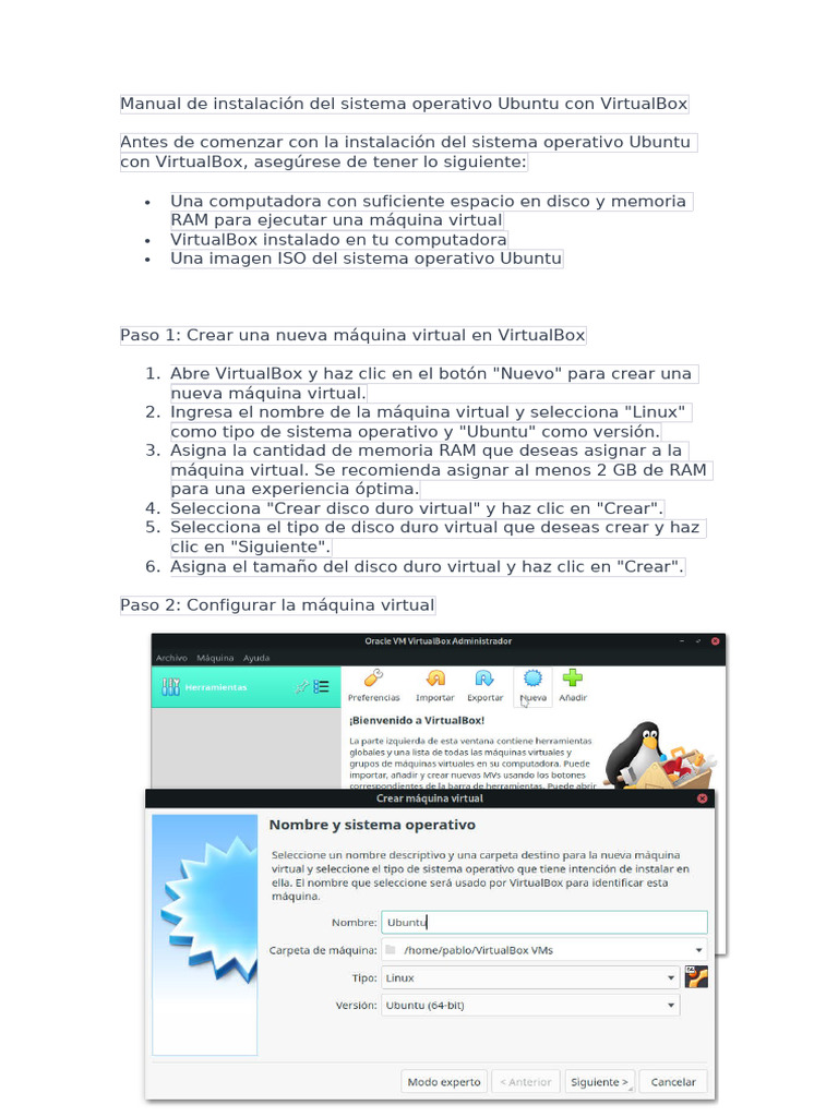 Manual de Instalación Del Sistema Operativo Ubuntu Con VirtualBox | PDF