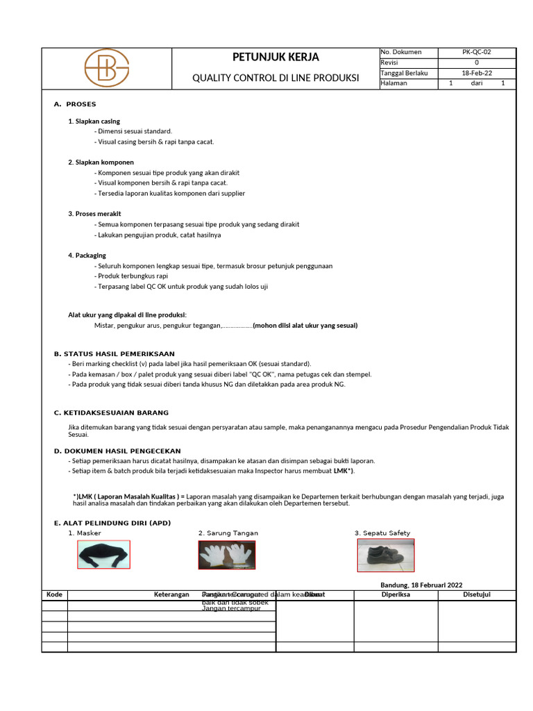 PK-QC-02 PK Quality Control Di Line Produksi | PDF