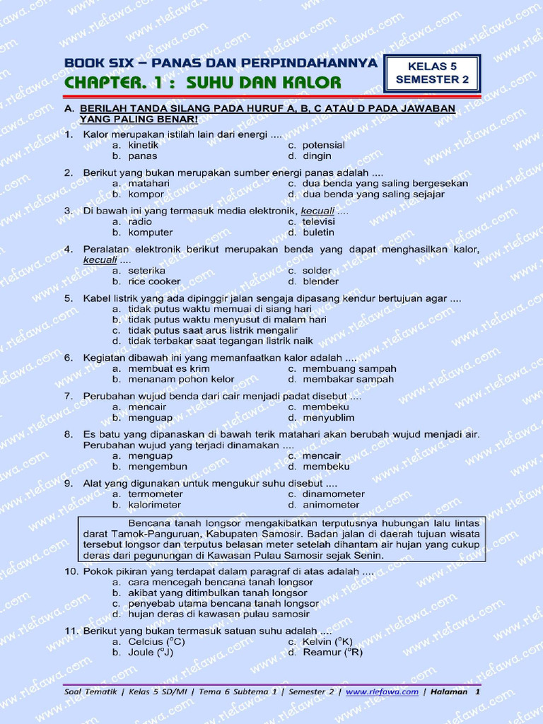 Soal Kelas 5 Tema 6 Subtema 1 | PDF