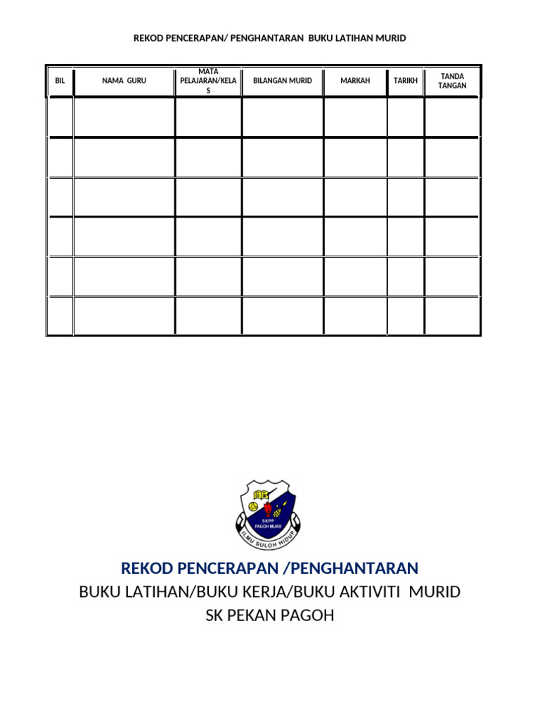 Rekod Pencerapan Penghantaran Buku Kerja Murid | PDF