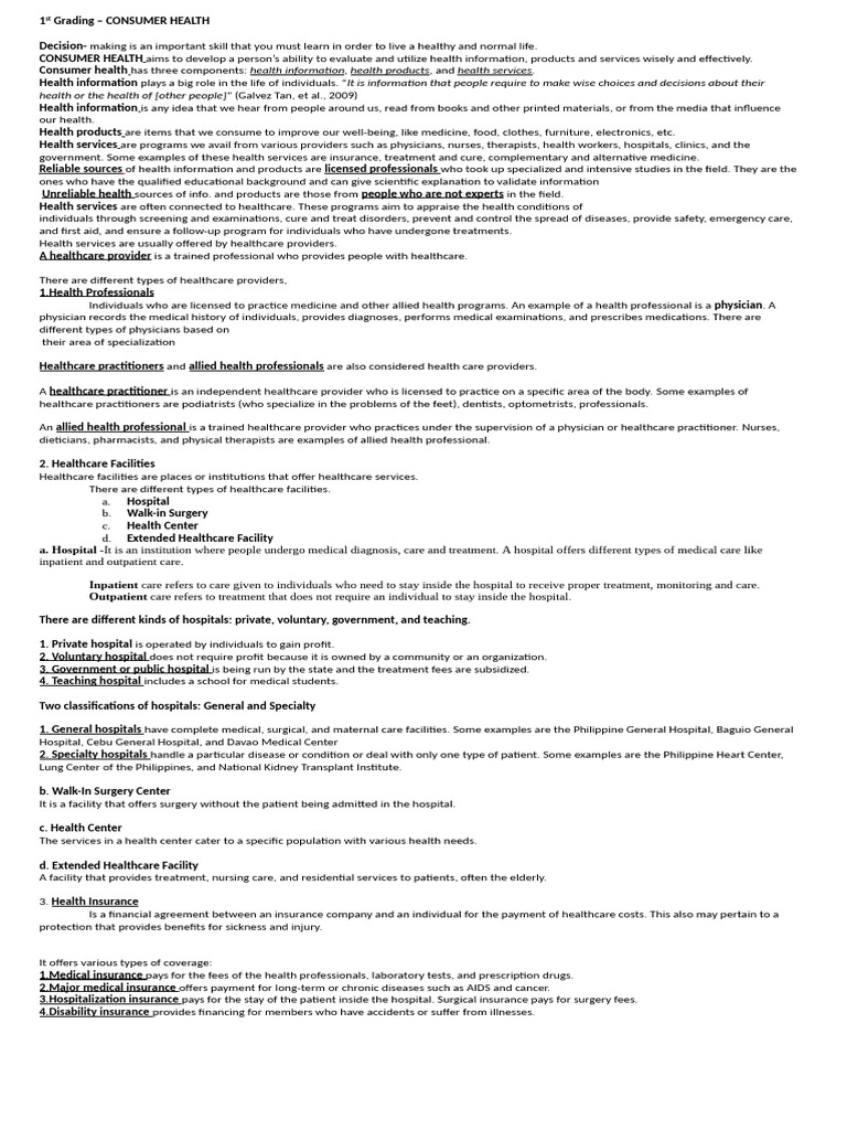Lecture in Health 1st Grading | PDF