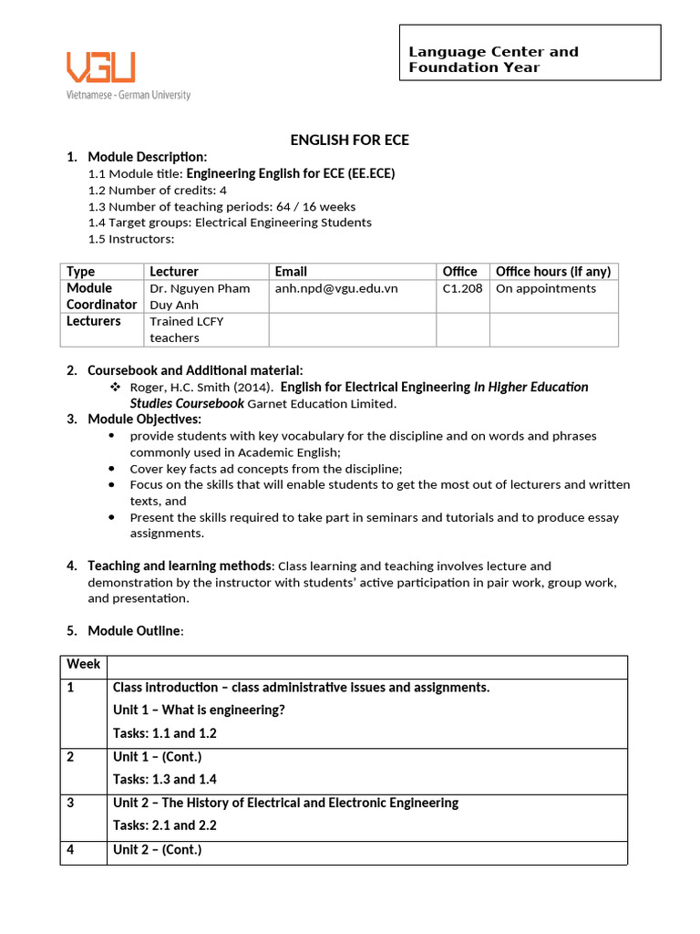 EE1 - ECE Course Outline - A, B, & C | PDF