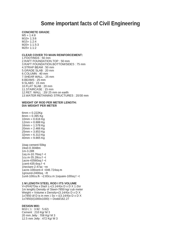 Key Facts of Civil Engineering | PDF | Concrete | Home & Garden